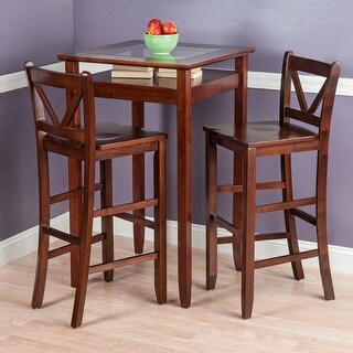 Wood Halo 3-Pc Pub Set, Glass Inset Table & 2 V-Back Bar Stools, Walnut ...