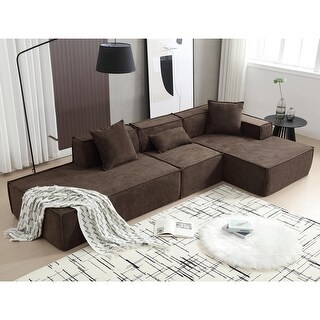 Right-Hand Modular Tofu Block Sofa with Waist Pillows, Dark Brown - Bed ...