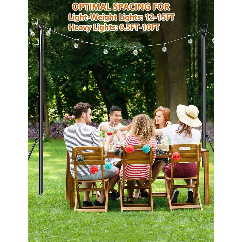 2 Pack 9.8FT String Light Poles with Hook for Hanging String Lights for ...