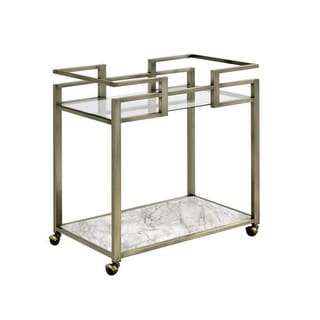 2 Tier Serving Cart with Faux Marble and Metal Frame, Silver - Bed Bath ...
