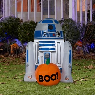 Gemmy Airblown R2 D2 w/BOO Pumpkin Star Wars, 3 ft Tall, white - Bed ...