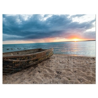Rusty Row Boat on Sand at Sunset - Extra Large Seascape Glossy Metal ...
