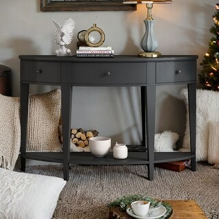 Curved End Table with 3-Drawers and 1-Shelf, Black - Bed Bath & Beyond ...
