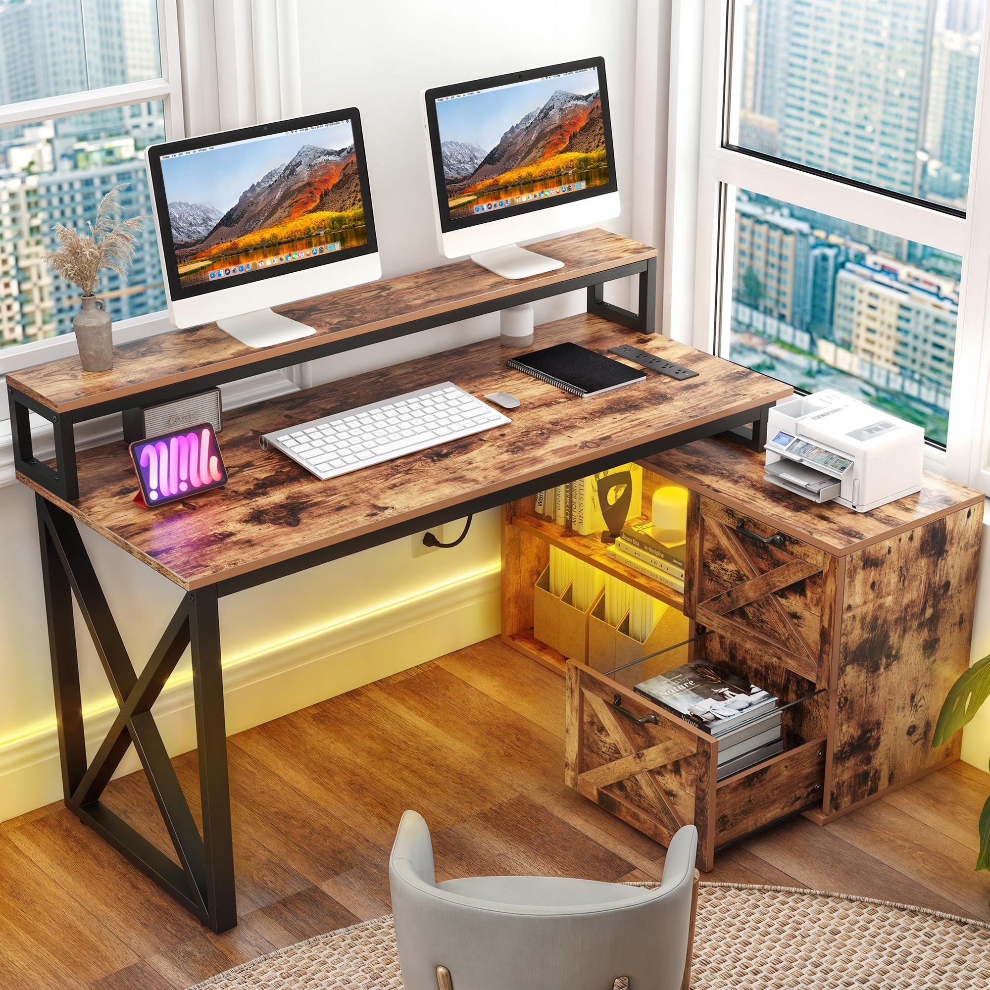 Moasis 59-Inch 360 Rotating L Shaped Gaming Desk Corner Computer Desk ...