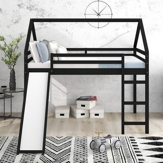 Full Size House Loft Bed with Slide and Ladder, Under-bed Storage&Play ...