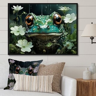 Designart "Cute Frog Portrait At The Pond I" Frogs & Toads Framed ...