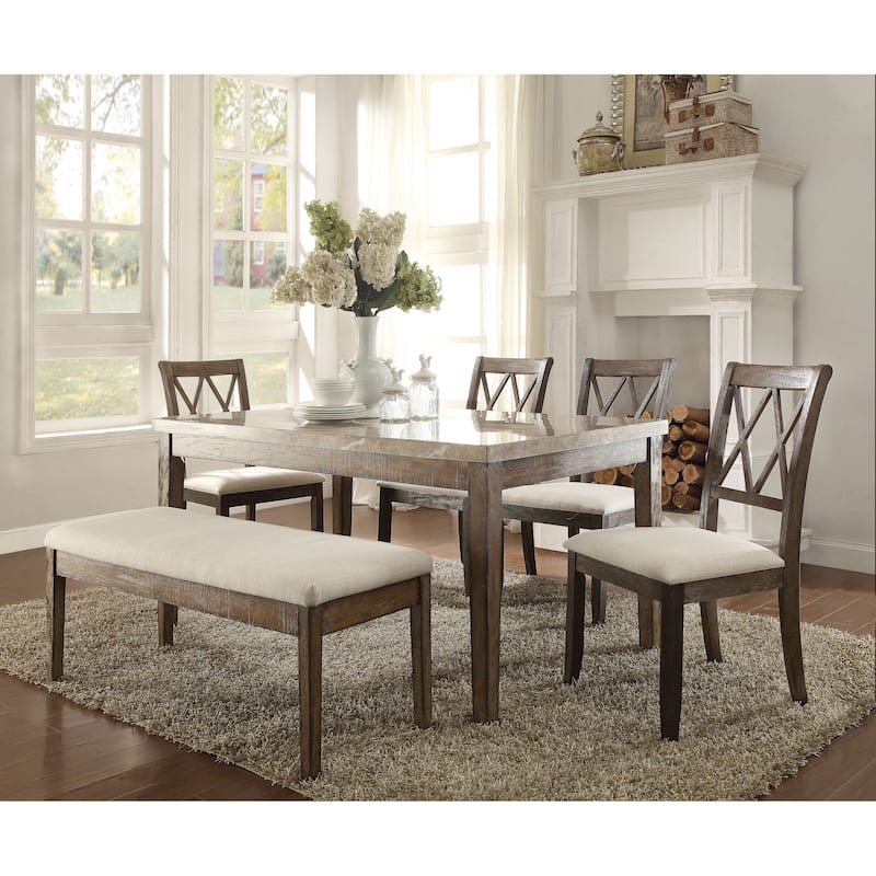 Amicable Dining Table With Marble Top, Brown and White - Overstock ...