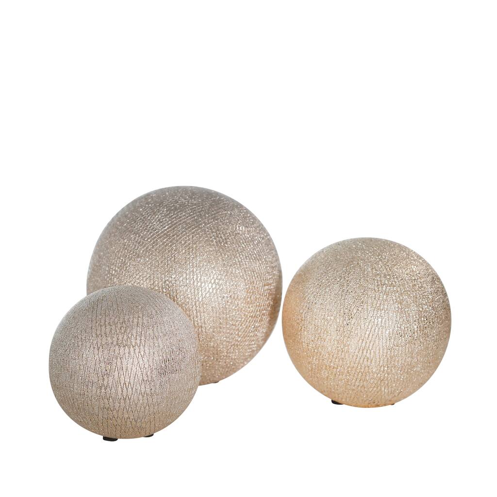 Set of 3 Decorative Orbs Contemporary Champagne Gold Round Orb Decor ...