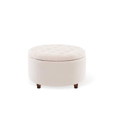 Kotter Home Round Tufted Storage Ottoman - Overstock - 31319336