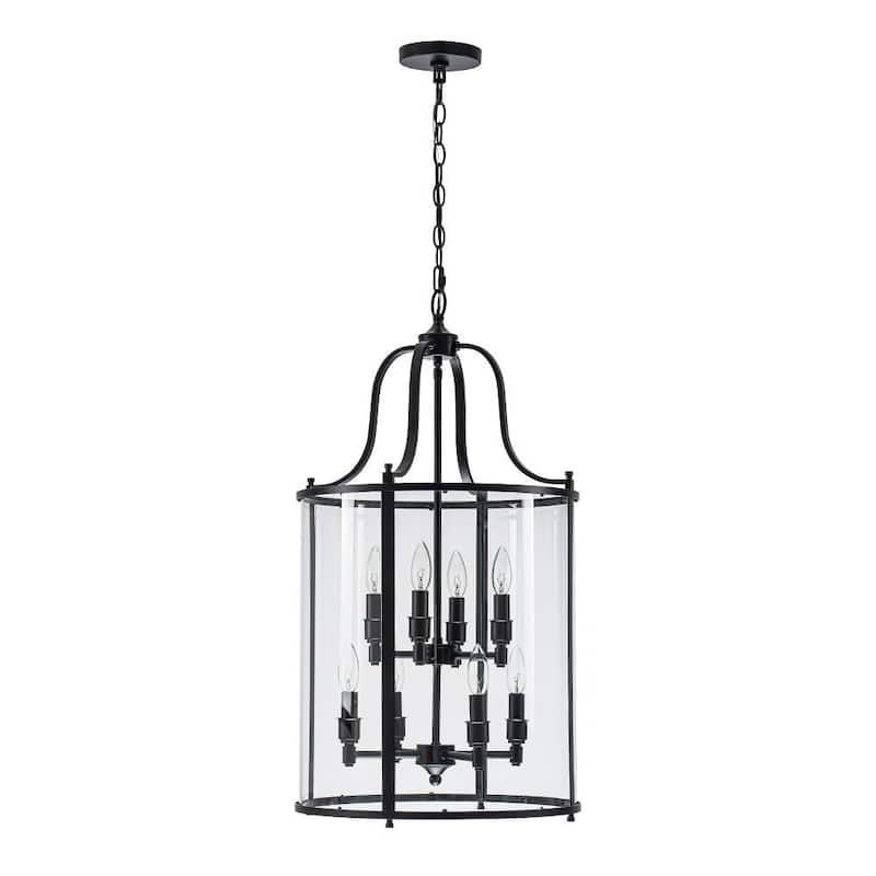Classic Clear Glass Matte Black Round Entry Lantern Light 17in - Bed ...
