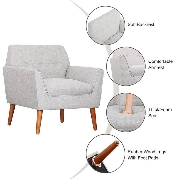Modern Fabric Accent Single Sofa Arm Chair U-Shaped Upholstered White ...