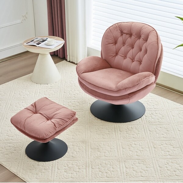 Velvet Swivel Accent Chair with Ottoman Round Reading Accent Chair Foot Stool Ottoman Set 360 Swivel Metal Frame On Sale Bed Bath Beyond 40280662