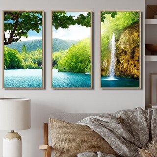 Designart "Waterfall in Deep Forest" Landscape Framed Canvas Wall Art ...