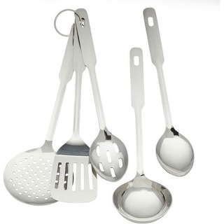 5-Piece Stainless Steel Utensil Set with 14-Inch Long Handles - Bed ...