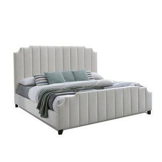 Cery Modern King Size Bed, Channel Tufted Cream Beige Chenille ...