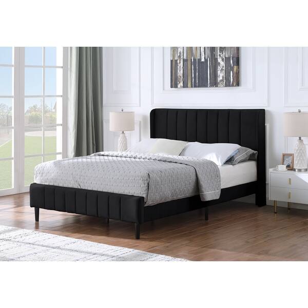 Luxurious velvet upholstered channel tufting Platform Bed Frame with ...