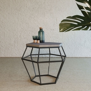 Modern Gray Concrete and Black Metal Hexagonal End Table - 23" x 22" x 22" - Bed Bath & Beyond ...