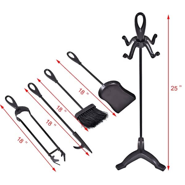 Gymax 5PC Hearth Tool Fireplace Set Fire Tools Set Black Iron - Bed ...