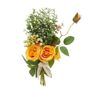 Yellow Silk Roses, Eucalyptus and Berry Bridal Bouquet, Wedding ...