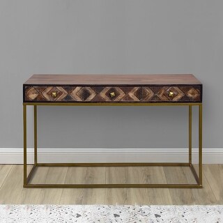 51 Inch 3 Drawer Mango Wood Console Table, Diamond Textured Panels ...