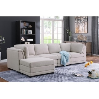 Kristin Light Gray Linen Fabric Reversible Sectional Sofa with Ottoman ...