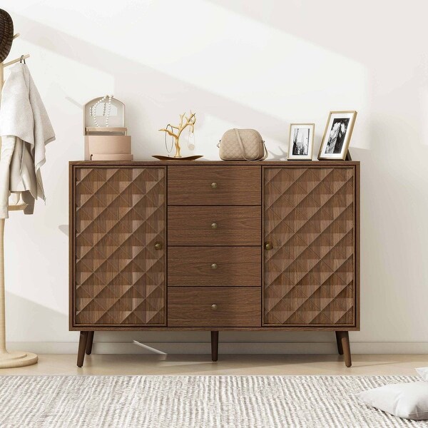 Walnut Buffet Sideboard Cabinet with Adjustable Shelf Retro Style Wood Storage Cabinet with 2 Doors and 4 Drawers Bed Bath Beyond 39874568