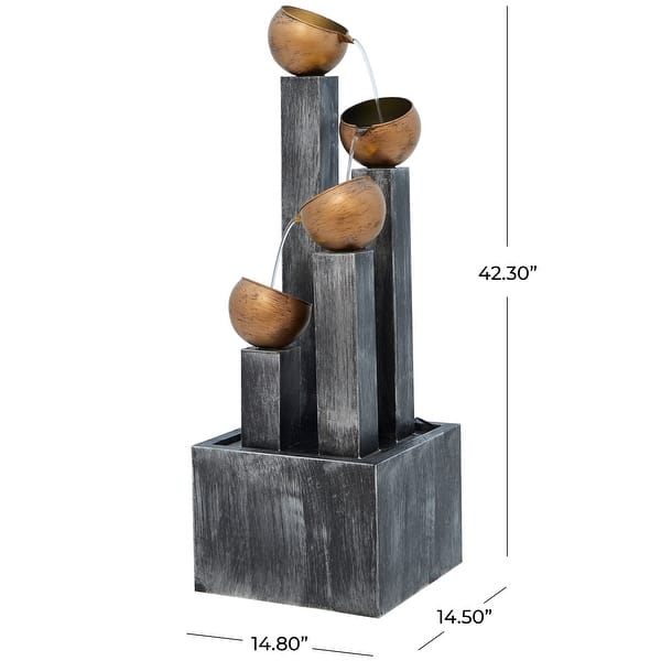 Dark Gray Metal Whitewashed Elevated Pillar Fountain with Round Copper ...