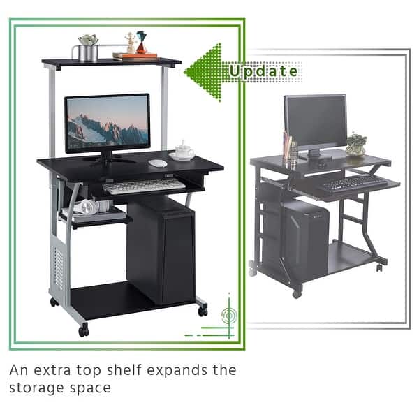 3 Tier Computer Desk with Printer Shelf and Keyboard Tray, Home Office ...
