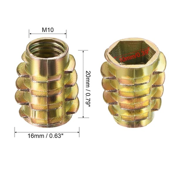 Threaded Insert Nuts Hex-Flush M10 Internal Threads 20mm Length 20pcs ...