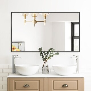 Reflections Sleek Modern 36x60" Black Aluminum Framed Wall Mirror - Bed ...