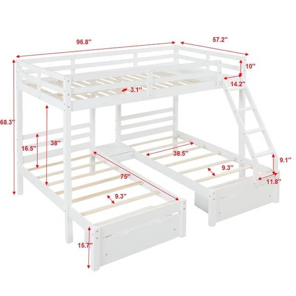 Modern Bunk Bed Solid Wood Full Size for Upper Bed & Twin Size for Down ...