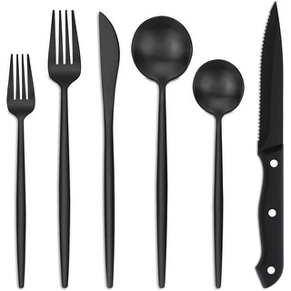 48-Piece Matte Black Silverware Set with Steak Knives, Black Flatware ...
