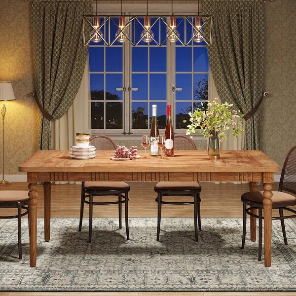 62 inch Farmhouse Dining Table for 4-6, Kitchen Table with Solid Wood ...