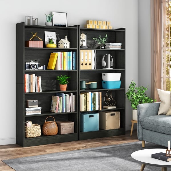 72-inch Bookcase, Modern 6-Tier White Bookshelf, Wood Display Shelf ...