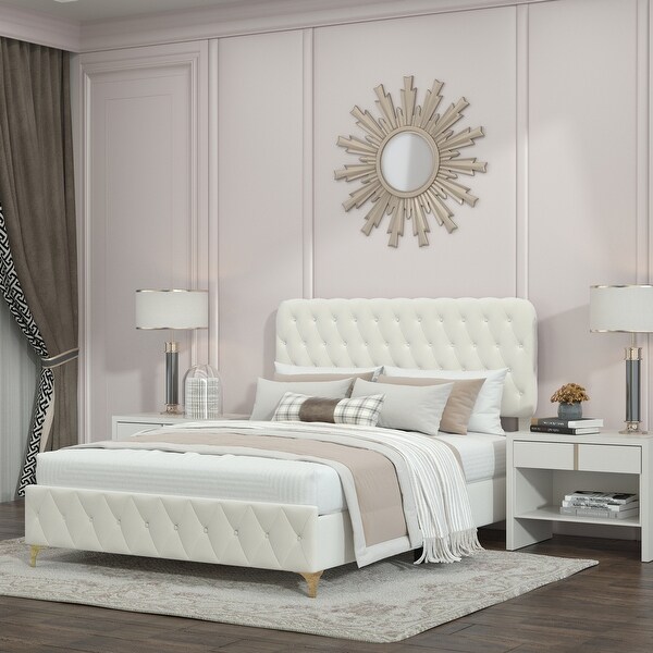 Velvet tufted oversize platform bed store