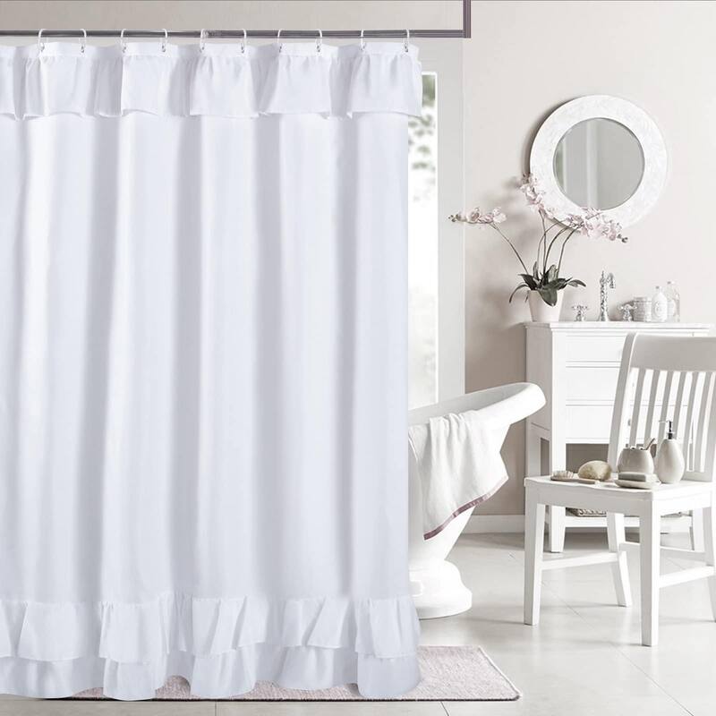 White Ruffle Fabric Cloth Shower Curtains for Bathroom, 36 x 72 Inches ...