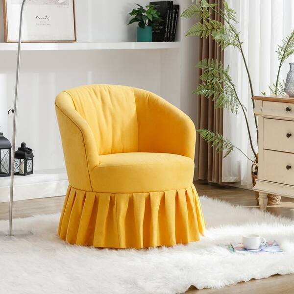 Linen Fabric Accent Swivel Chair Auditorium Chair With Pleated Skirt ...