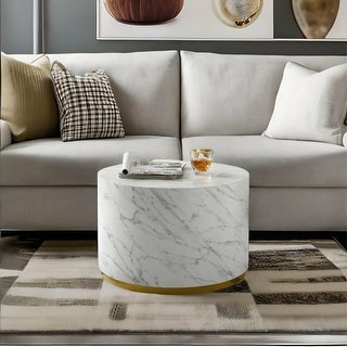 Gold Metal Base MDF Marble Pattern Cocktail Table - Bed Bath & Beyond ...