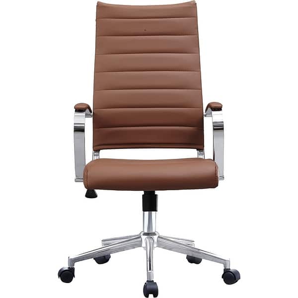 Modern High Back Office Chair Ribbed PU Leather Swivel Tilt Conference ...