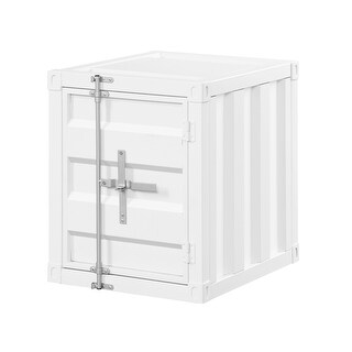 Industrial Style Metal Cargo End Table with Openable Door, White - 22 H ...