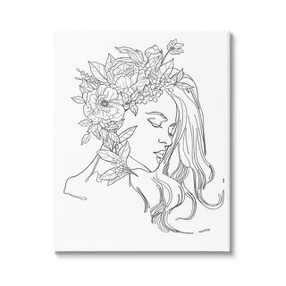 Stupell Woman Face Detailed Blossoming Flowers Line Drawing Canvas Wall ...