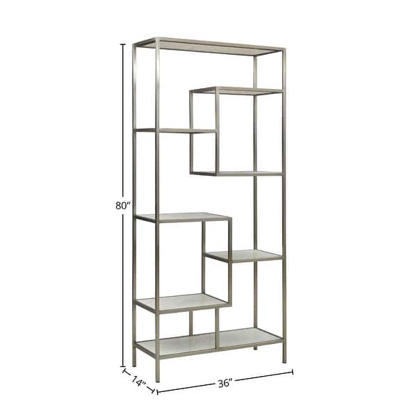 Cairo Brushed Nickel and White Marble Modern 80-inch Tall Bookcase ...