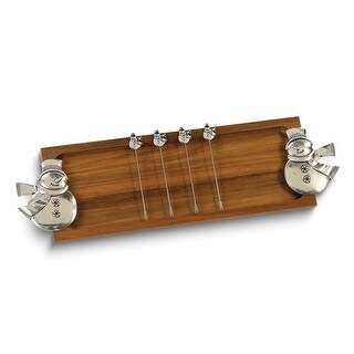 Curata Acacia Wood Snowman Foodie Bite Tray with Stainless Steel Food ...