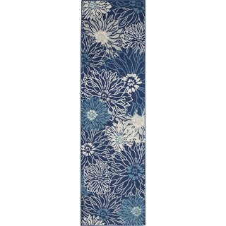 HomeRoots10' Navy Blue Floral Power Loom Runner Rug - 10' Runner - Bed ...