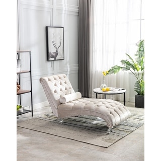 Velvet Button Tufted Chaise Lounge Indoor Leisure Chair Rest Couch with ...