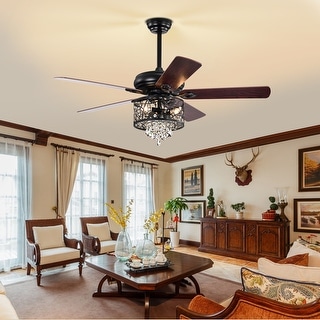 52 in. LED Brown Wood Ceiling Fan with LED Light, Remote Control ...