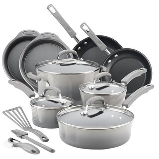 15-Piece Hard Enamel Aluminum Nonstick Cookware Set, Gray - Bed Bath ...