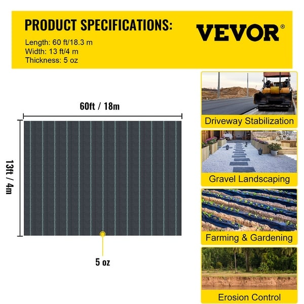 VEVOR Commercial Grade Driveway Fabric Weed Barrier Landscape Fabric ...