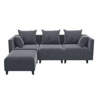 Grey Velvet Coil Spring L-Shape Sectional Sofa with 6 Pillows for ...