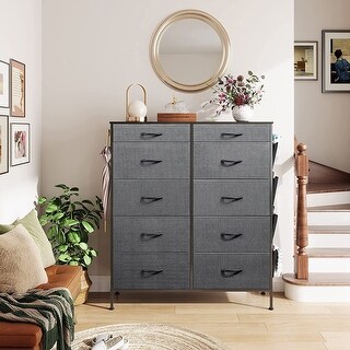 10 Drawers Storage Tall Dresser with Tower Organizer Unit， Fabric Bins ...